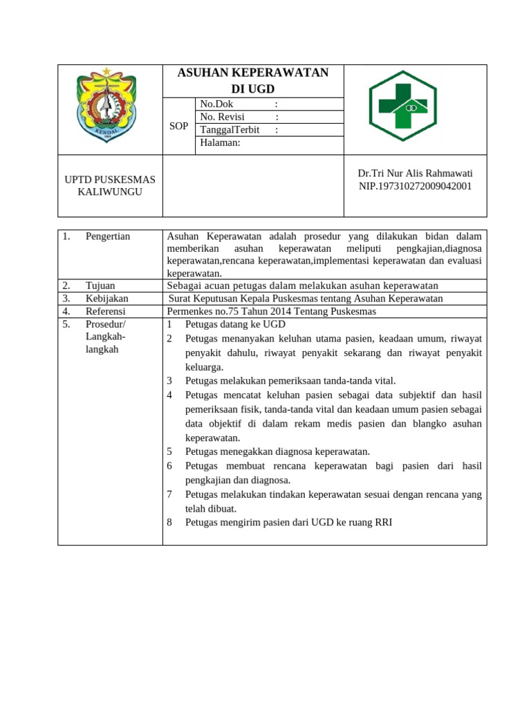 Sop Asuhan Keperawatan Di Ugd | PDF
