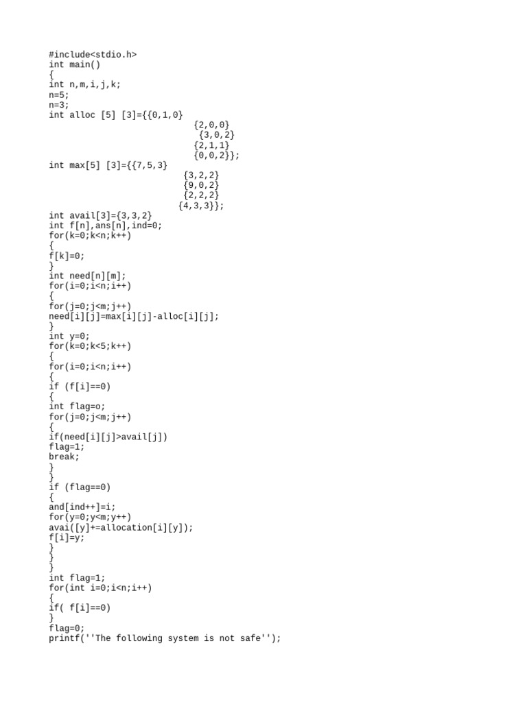 Deadlock Prevention Using Bankers Algorithm | PDF