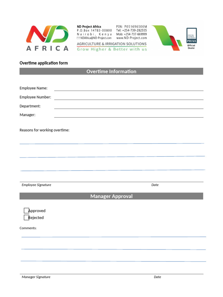 Overtime Application Form | PDF