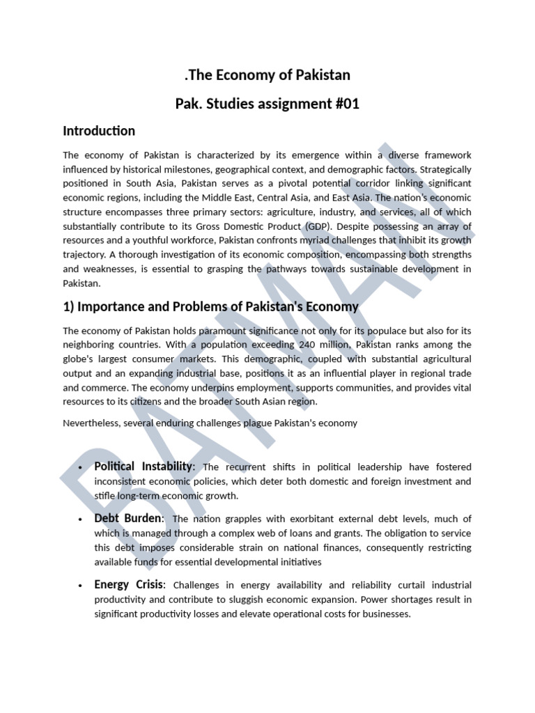 The Economy of Pakistan Pak - Stds Assignment 1 by BATMAN | PDF ...