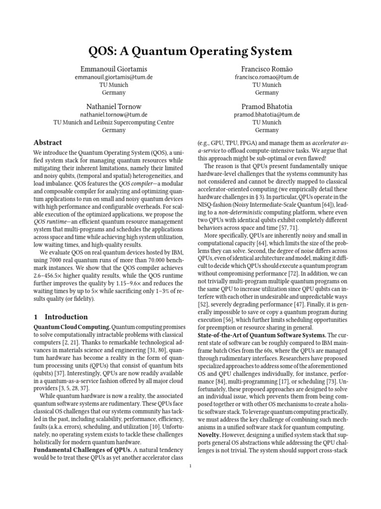 QOS: A Quantum Operating System: Emmanouil Giortamis Francisco Romão | PDF | Quantum Computing ...