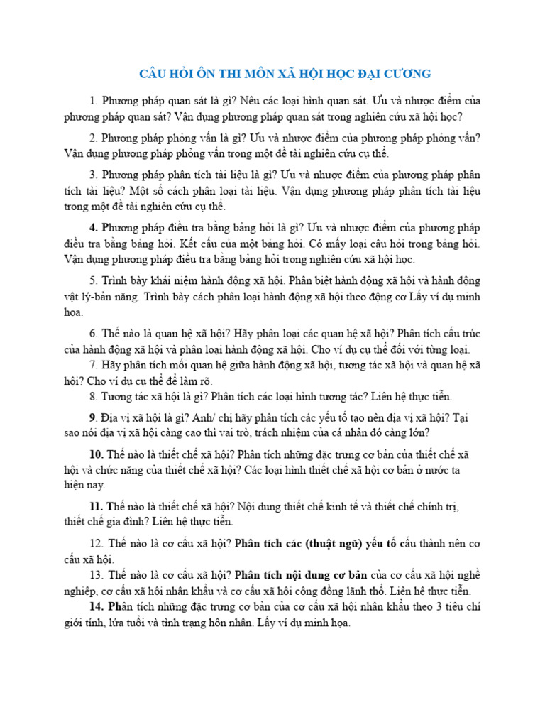 ĐỀ CƯƠNG XHH | PDF