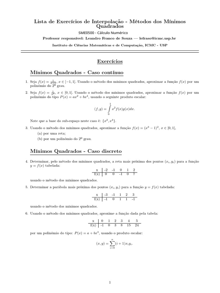 Exercícios de Mínimos Quadrados | PDF | Método dos mínimos quadrados ...