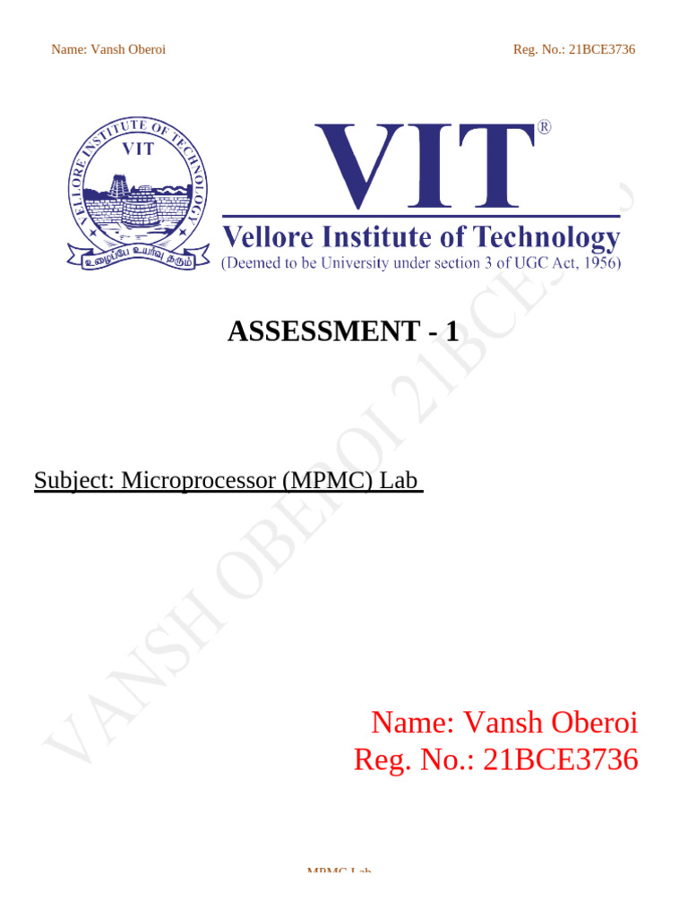 21BCE3736 MPMC Lab-1 | PDF | Central Processing Unit | Computer Engineering