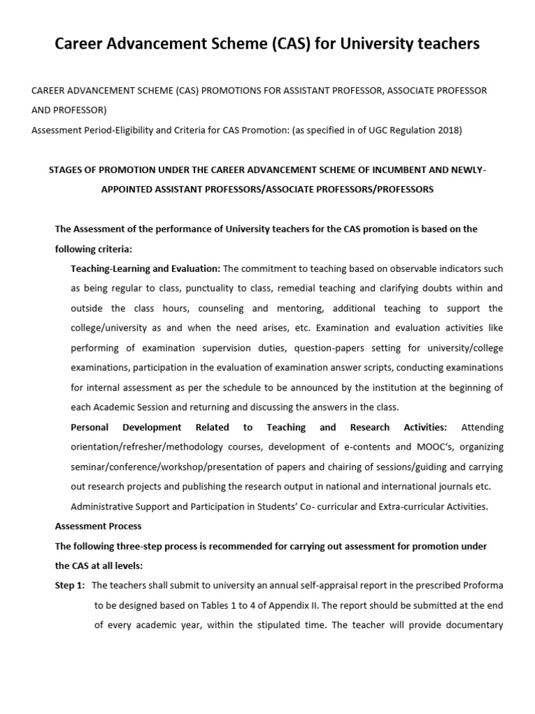 Rules For Career Advancement Scheme CAS For University Teachers | PDF ...
