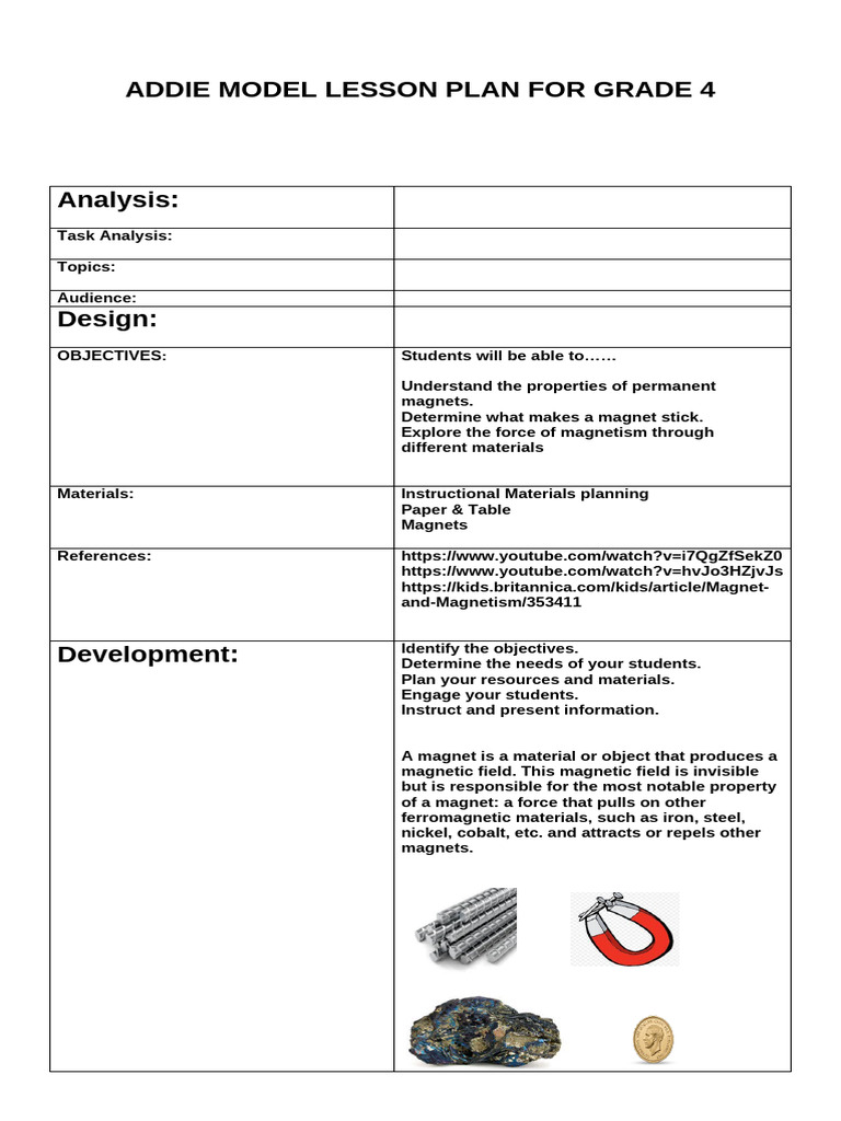 Addie Model Mother Tongue | PDF | Magnet | Magnetism