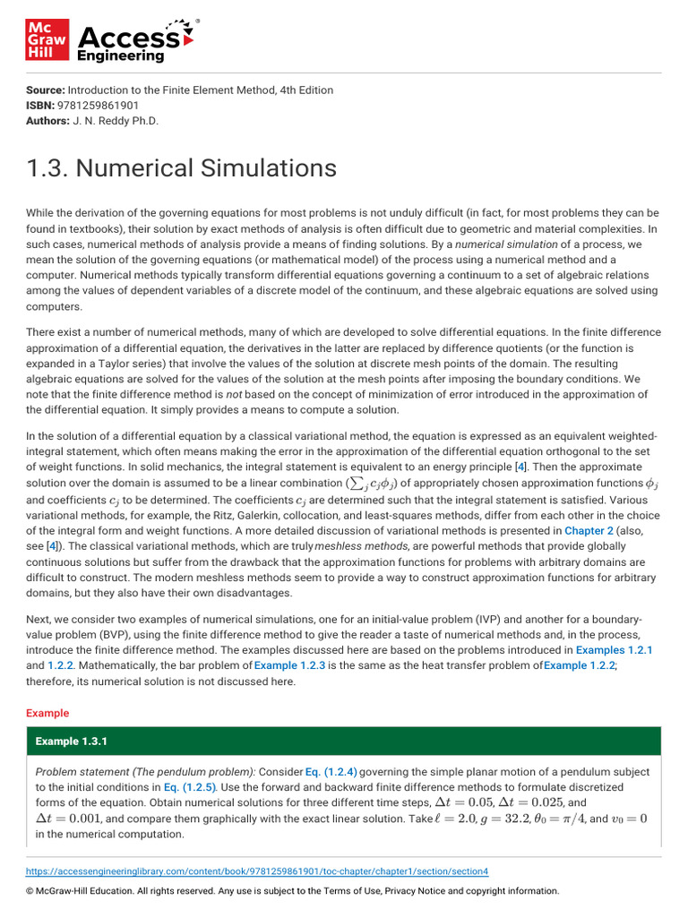 1.3 Numerical Simulations | PDF | Numerical Analysis | Equations