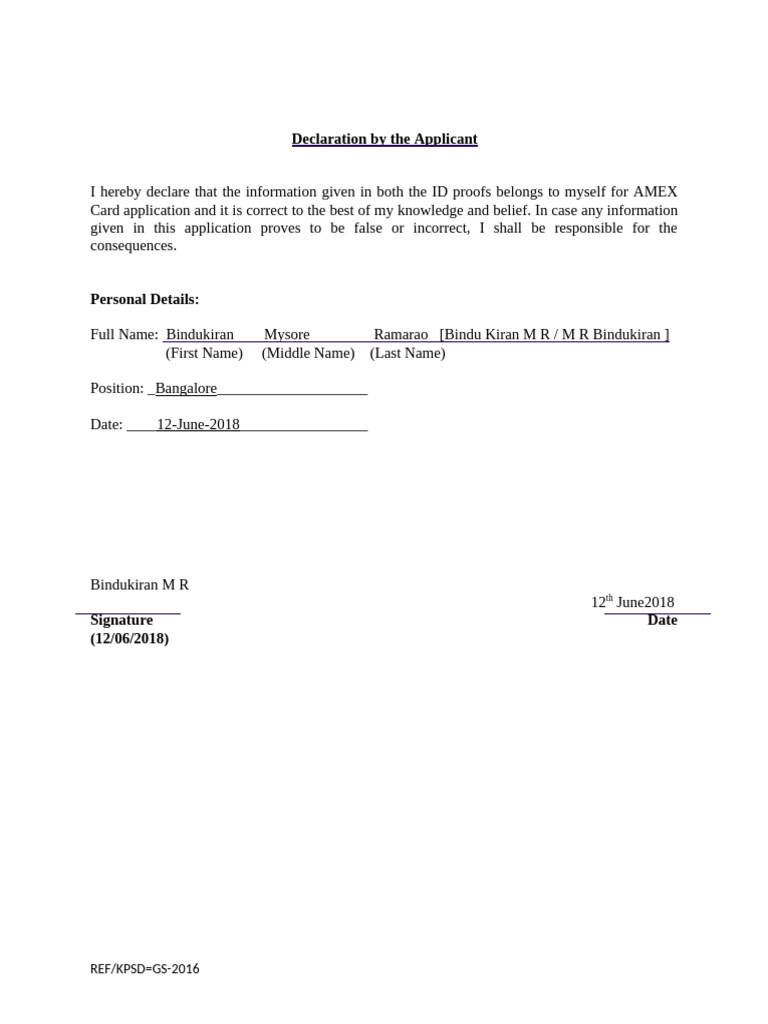 BindukiranMR-Declaration by The Applicant | PDF