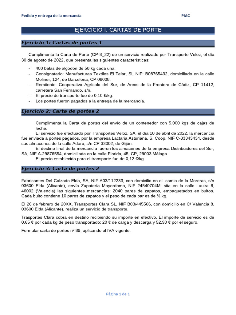 Modelo de Carta de Porte en España | PDF