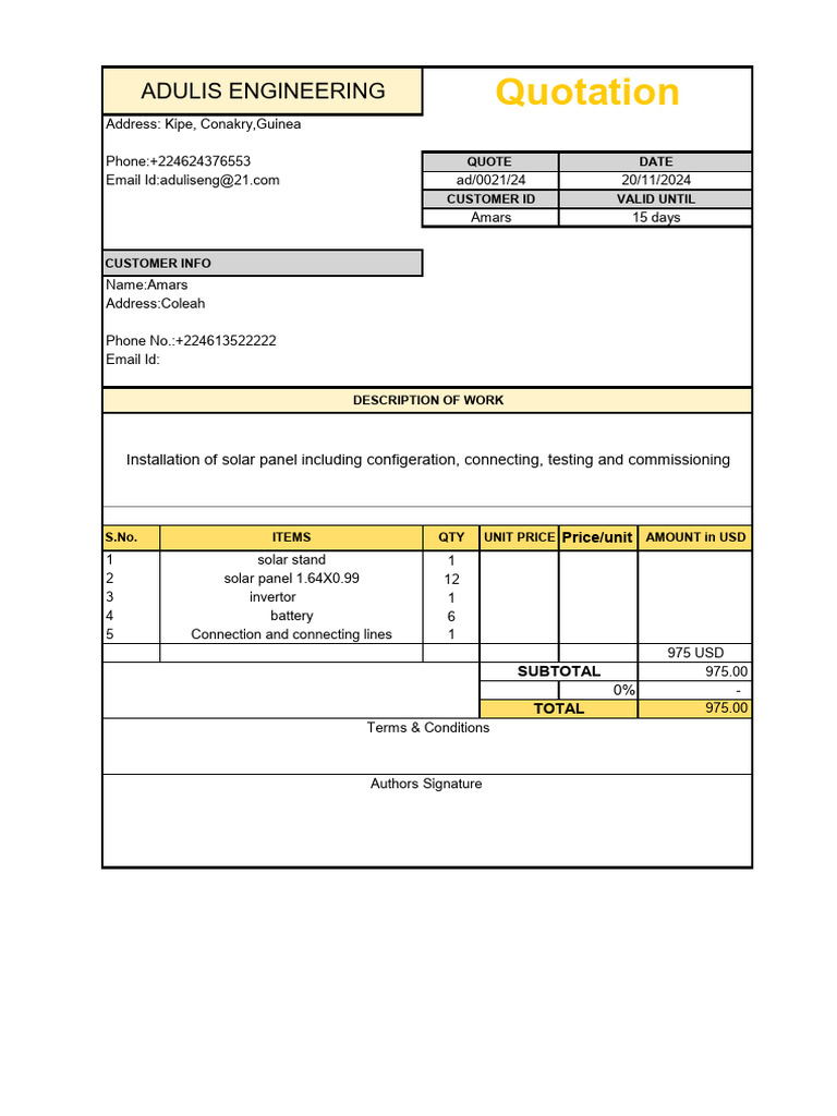 Quotation For Amars Solar Work | PDF