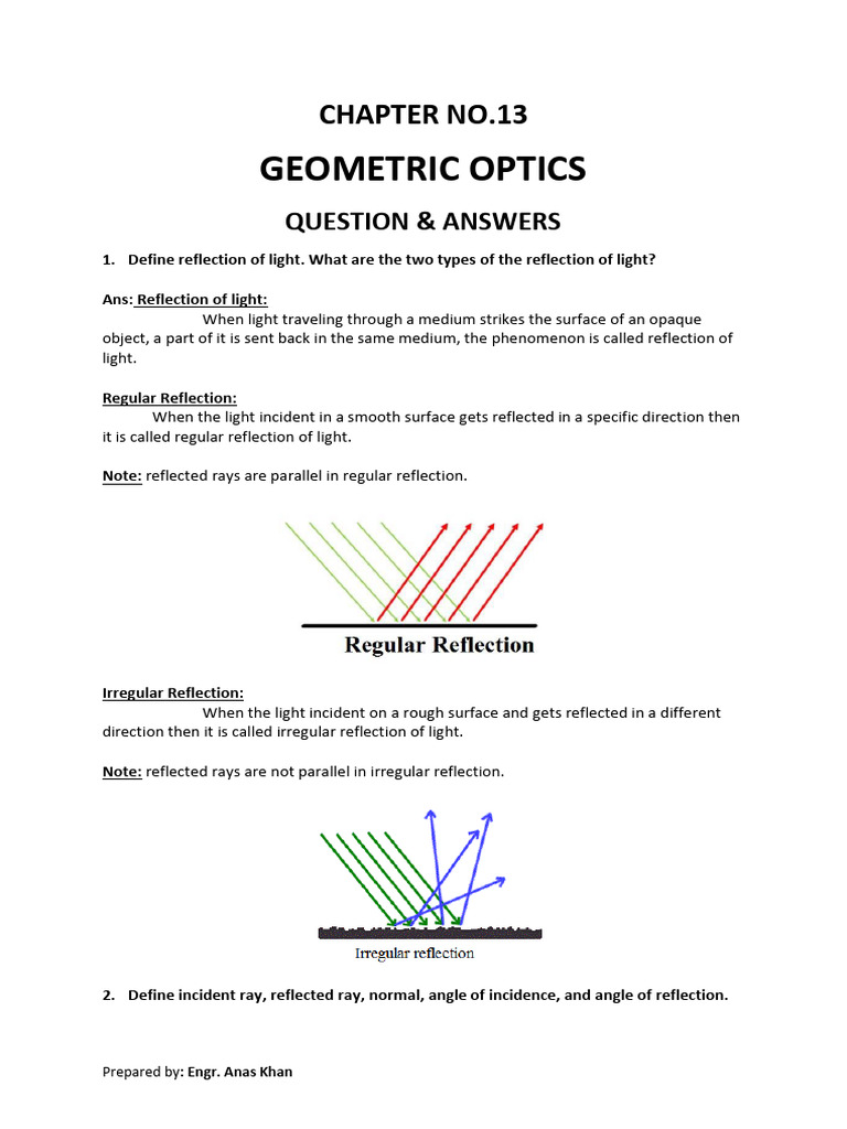 Chap No. 13 Geometric Optics. | PDF | Reflection (Physics) | Angle