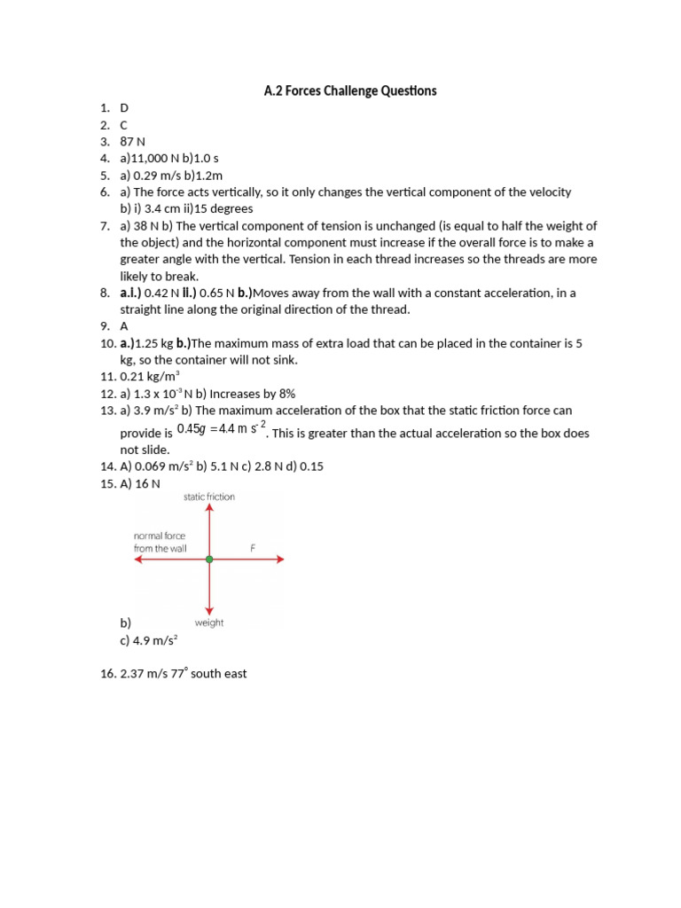 A.2 Forces Challenge Question ANSWERS | PDF