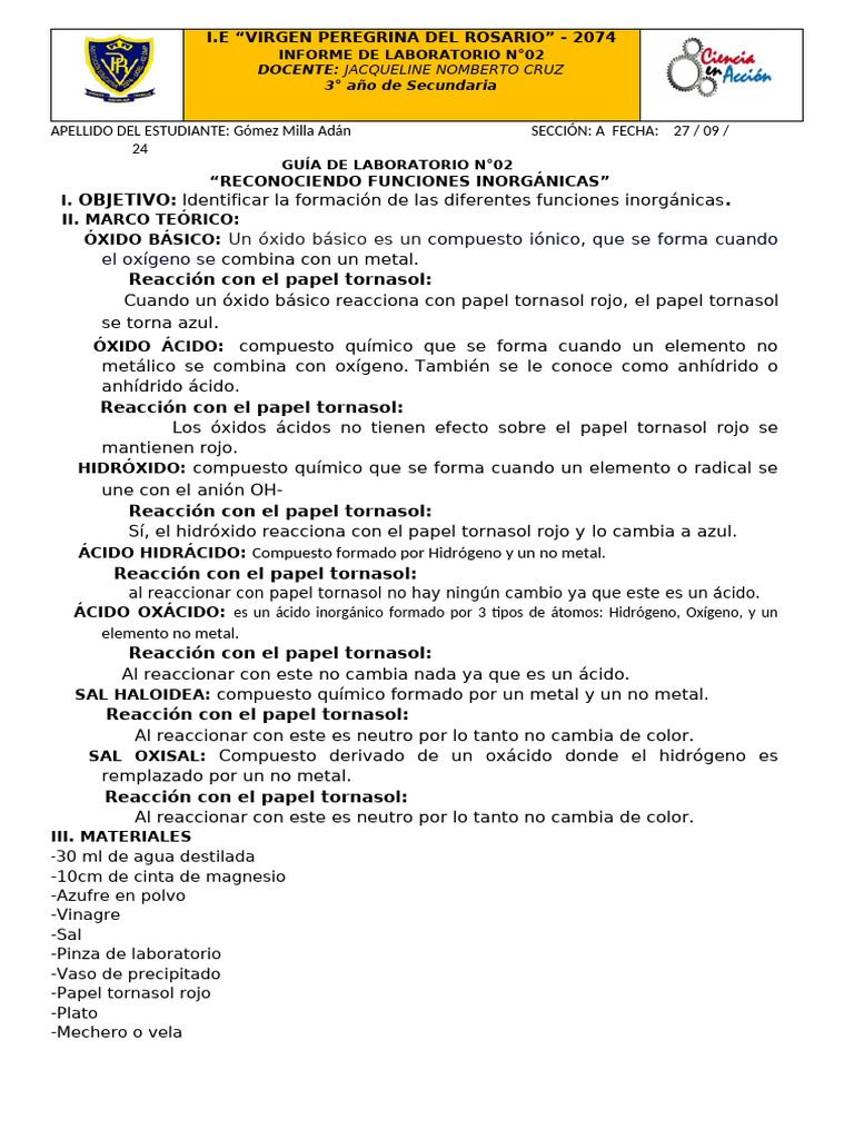 Lab 3a | PDF | Compuestos químicos | Ácido
