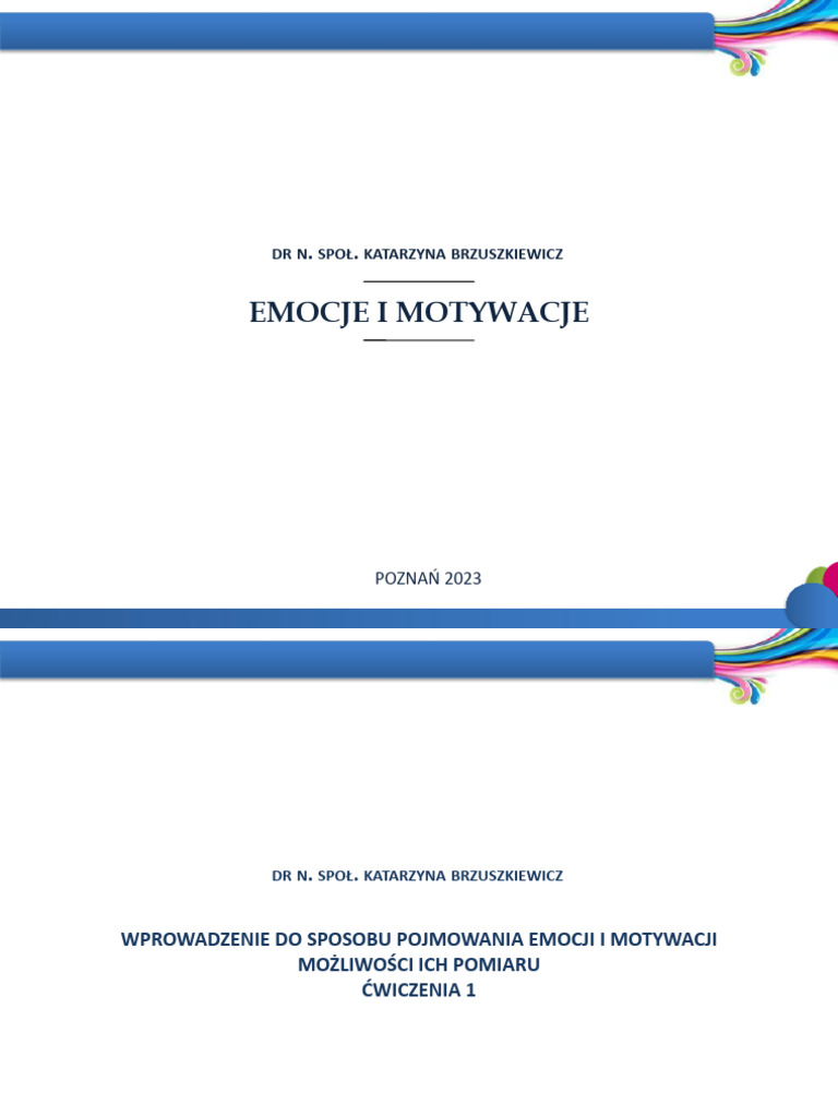 EMOCJE I MOTYWACJE Ćwiczenia Psychologia SWPS 2023 - Cz. 1. | PDF