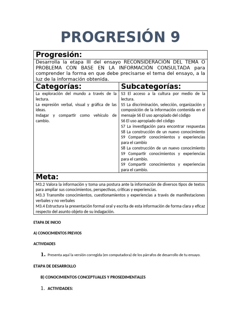 Lyc Iii Progresión 9 | PDF | Ensayos | Conocimiento