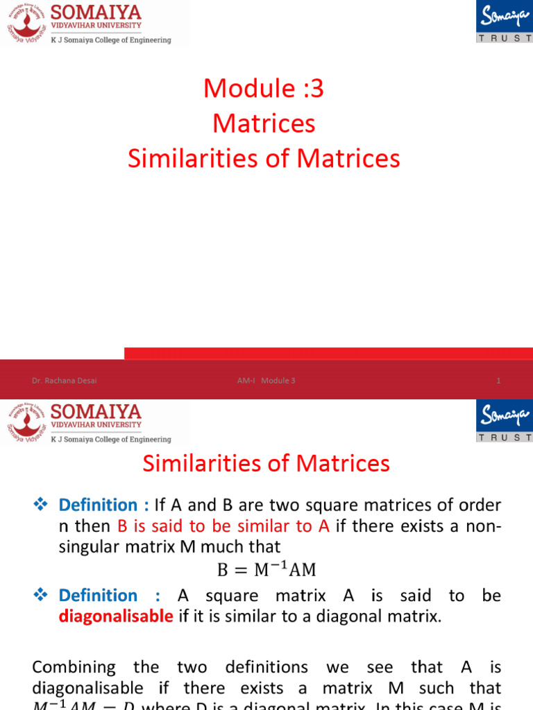 4 Similar Matrices Diagonalisable Function of Matrix Derogatory | PDF ...