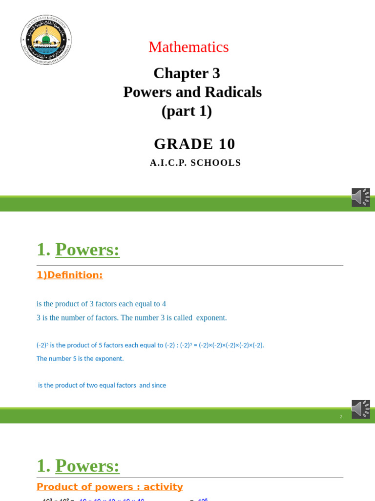 Math Gr10 Ch3 Powers and Radicals Part1 | PDF | Numbers | Exponentiation