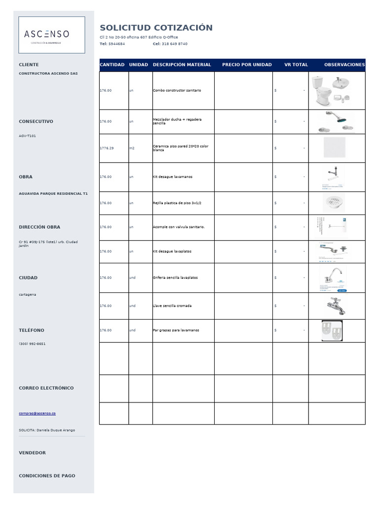 Solicitud Cotizacion Acabados Torre 1 Agv | PDF