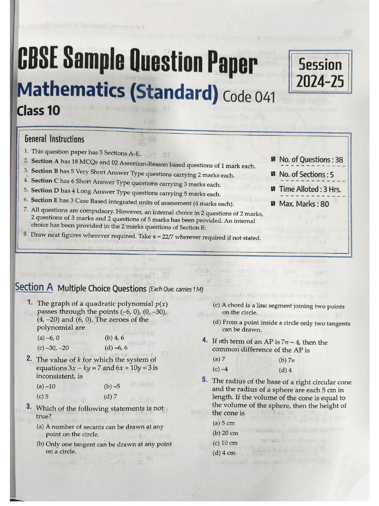Class 10th Sample Paper Oswal Arihant | PDF