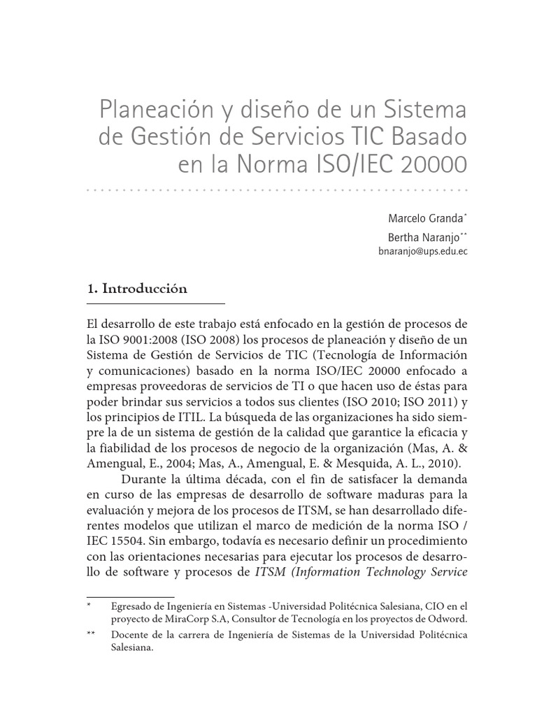 Planeacion y Diseno de Un Sistema de Gestion de Servicios TIC Basado en La Norma ISOIEC 20000 ...
