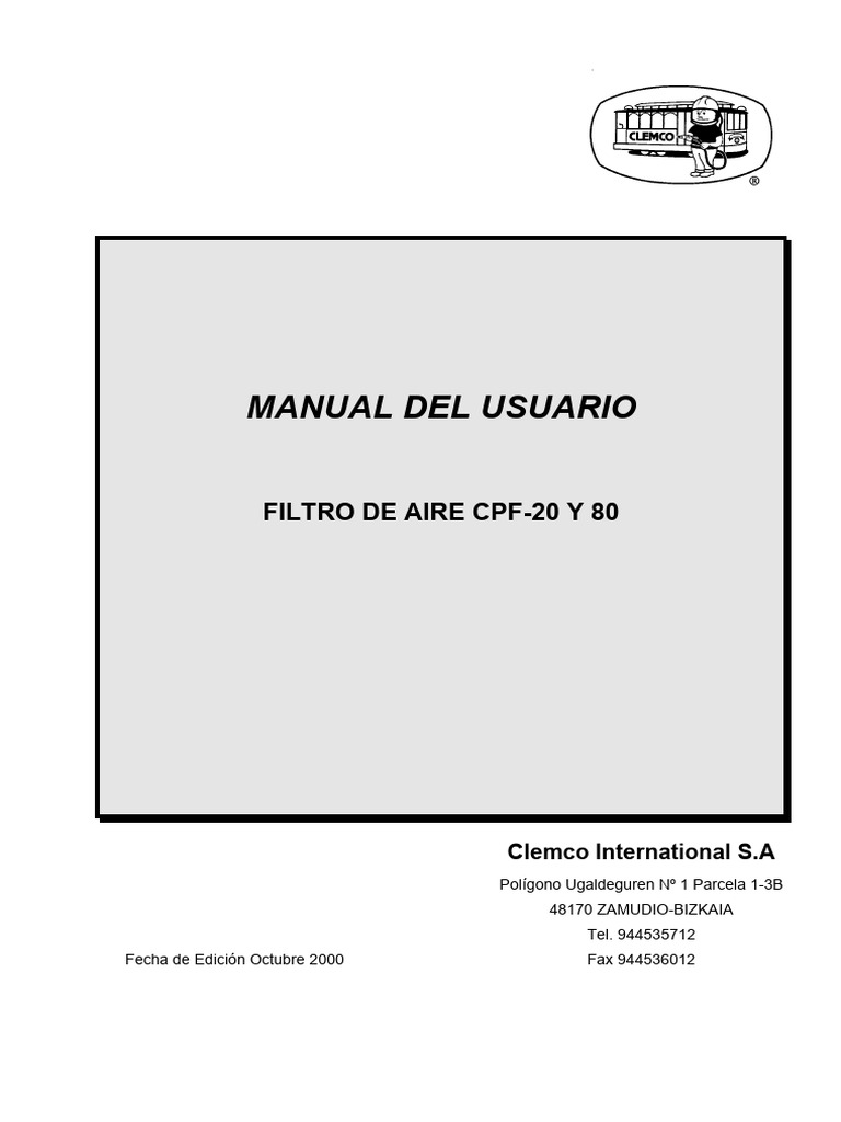 Manual Usuario CLEMCO CPF 20-80 | PDF | Filtración | Presión