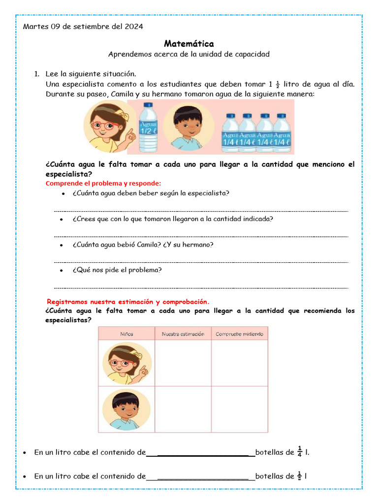 10 Setiembre Mat Ficha Aprendemos Acerca de La Capacidad | PDF