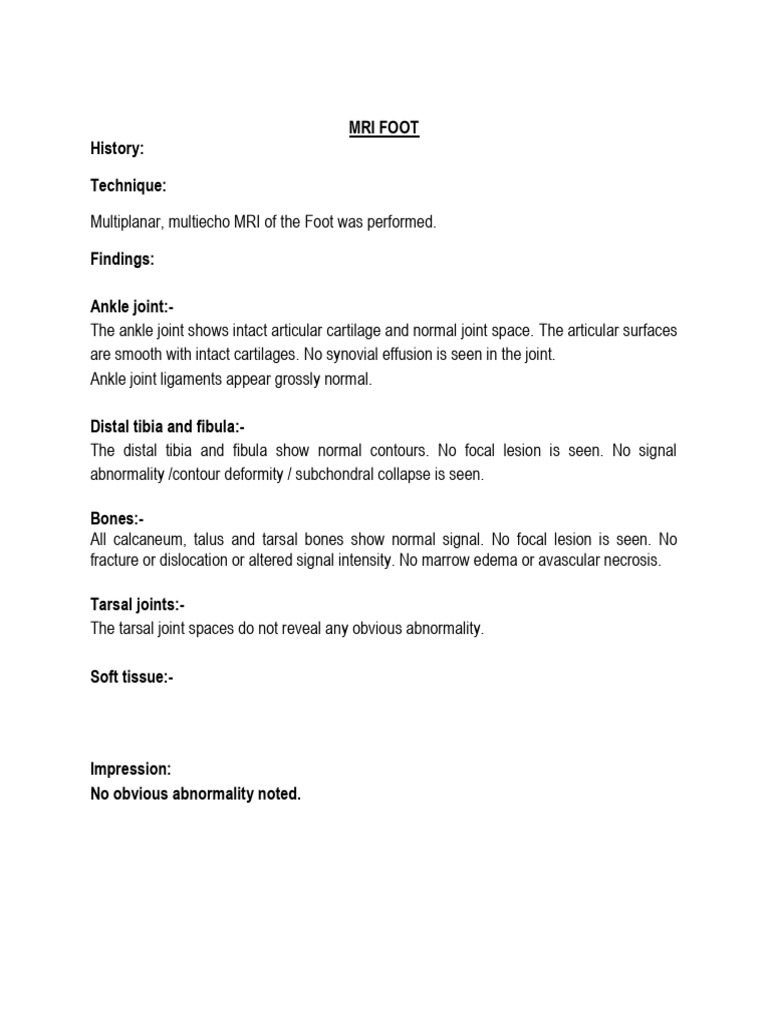 MRI Foot | PDF