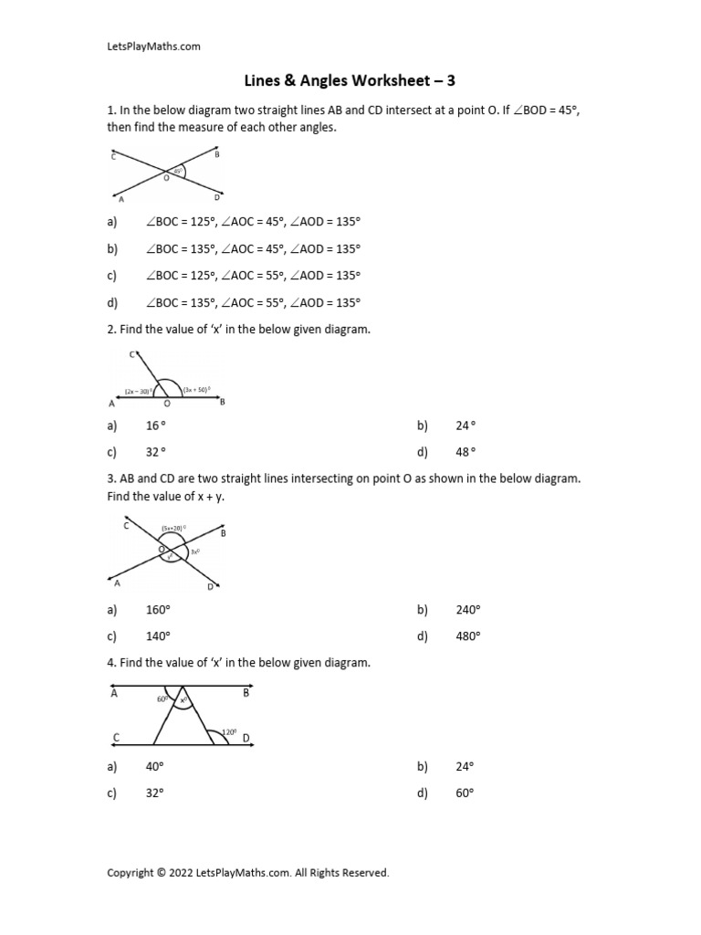 Class 7 Lines Angles Worksheet 3 | PDF | Euclidean Geometry ...