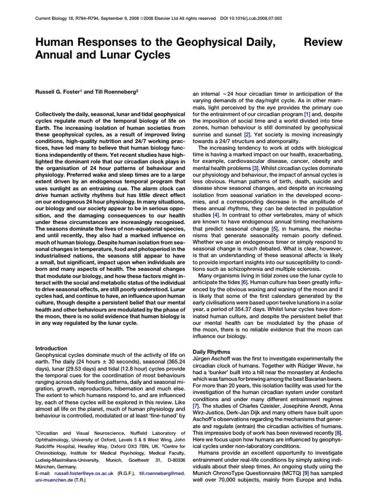 Human Biology and Geophysical Cycles | PDF | Circadian Rhythm | Sleep