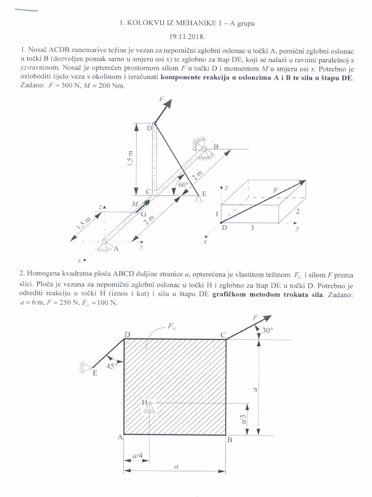 Prvi Kolokvij Iz Mehanike 1 2018. - Riješeni Primjer | PDF