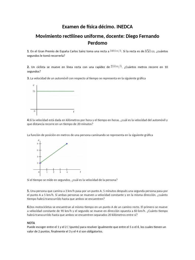 Examen de Física Décimo 2024 | PDF