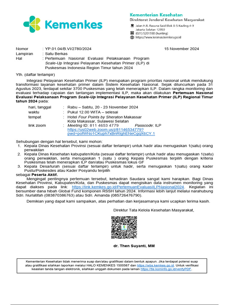 Undangan Daerah Pertemuan Evaluasi ILP Region Timur 20-23 Nov 2024 | PDF