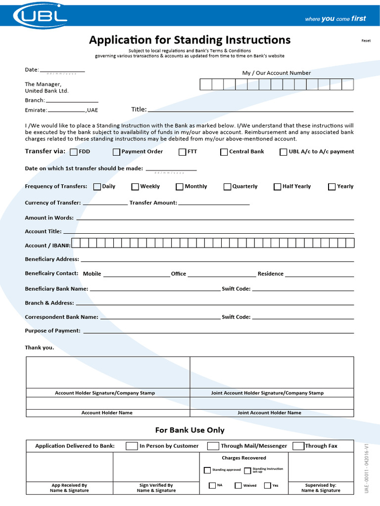 Application For Standing Instructions Prog | PDF | Banks | Personal Finance
