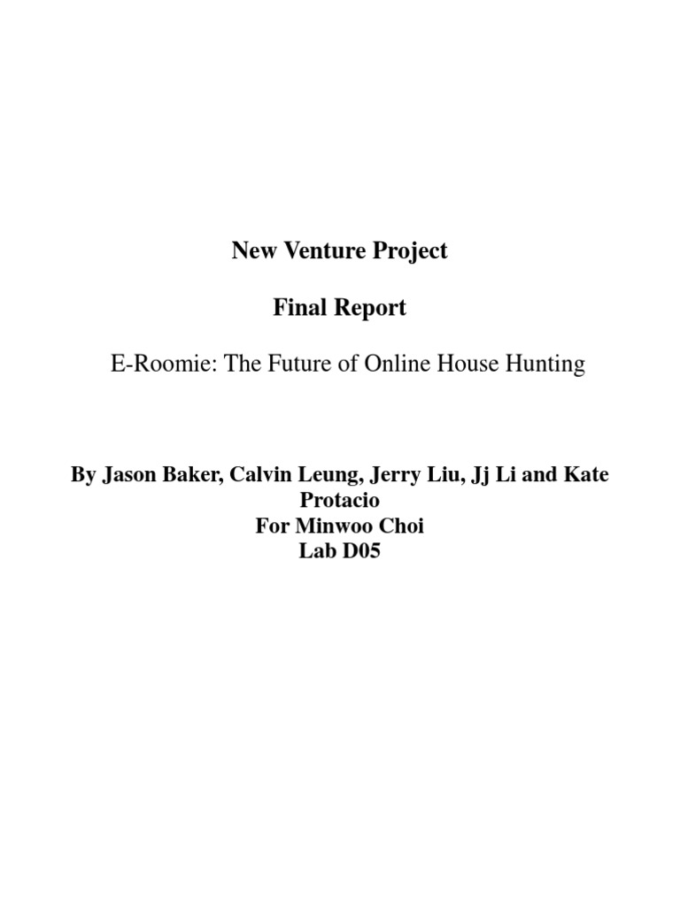 New Venture Project Final Report | PDF | Privacy | Landlord