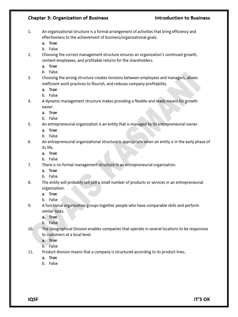 Chapter 3 - Organization of Business | PDF | Organizational Structure ...