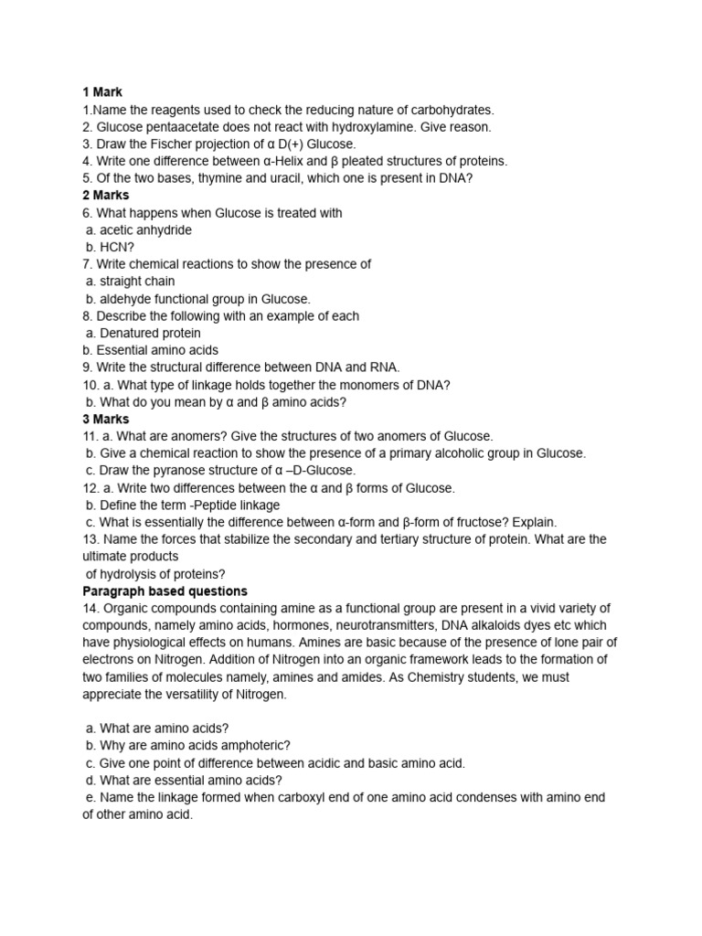 Biomolecules Worksheet-1 | PDF | Amino Acid | Glucose