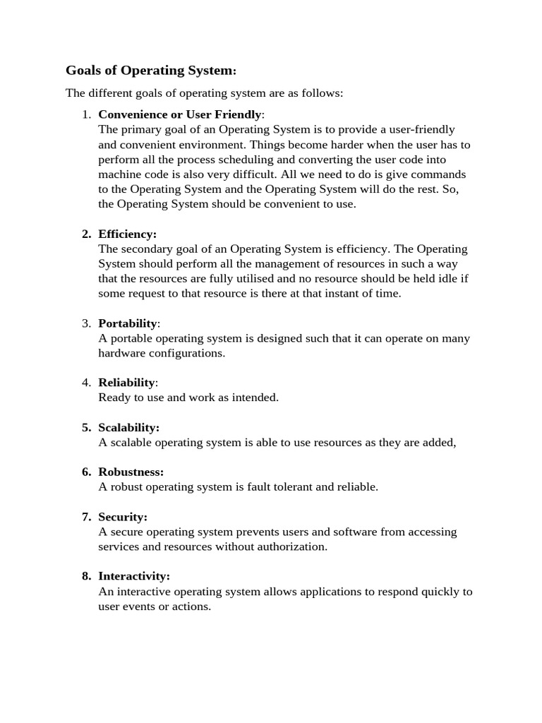 Goals of Operating System | PDF