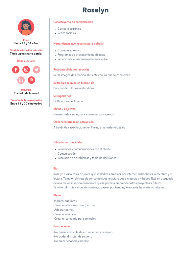 Perfil de Roselyn: Aspiraciones y Desafíos en el Sector Salud | PDF