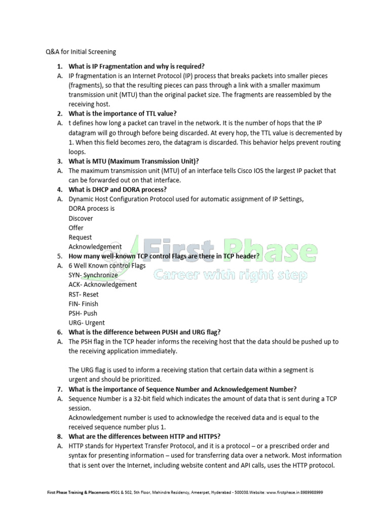 First Phase Basic Network Security Interview Questions | PDF | Transmission Control Protocol ...