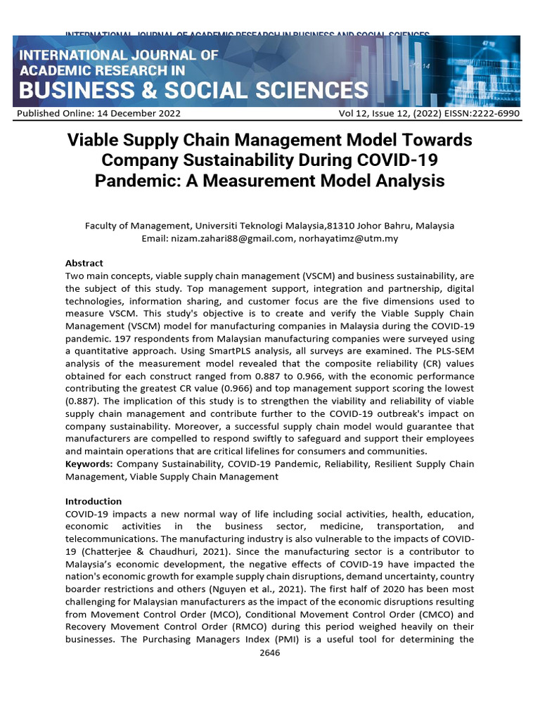 Viable Supply Chain Management Model Towards Company Sustainability During Covid 19 Pandemic A ...