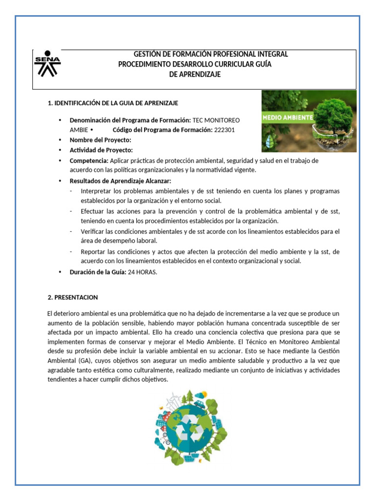 GFPI-F-019 Guia de Aprendizaje Medio Ambiente y SST | PDF | Energía renovable | Entorno natural
