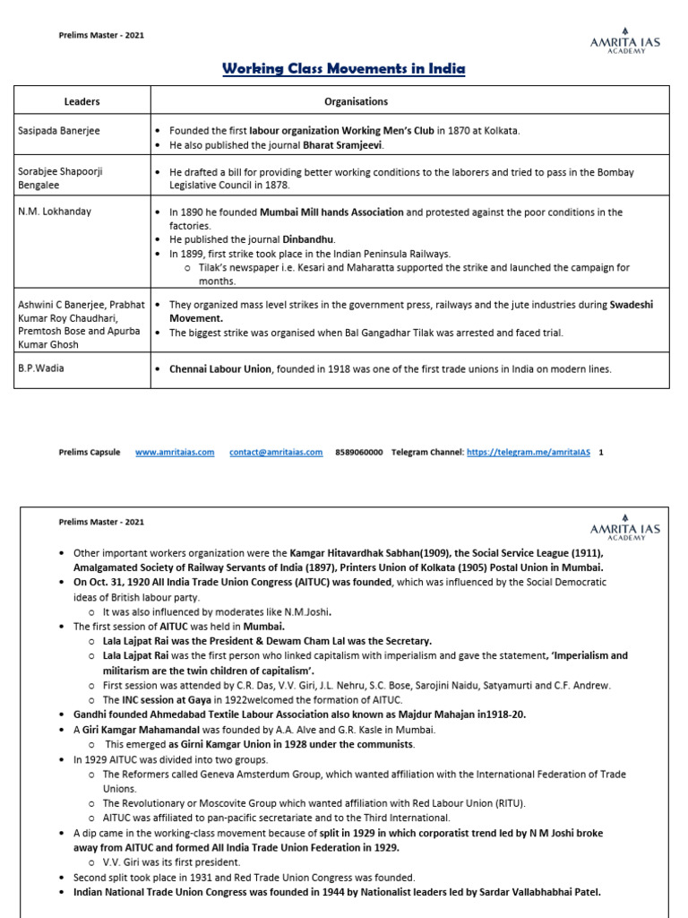 Working Class Movements in India | PDF | British India | Indian ...