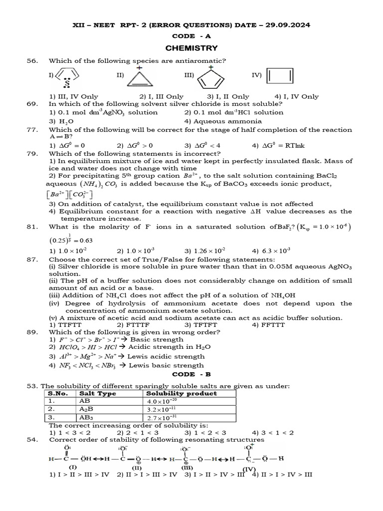 Chemsitry - RPT - 2 Errors Made by Toppers | PDF | Acid | Ph
