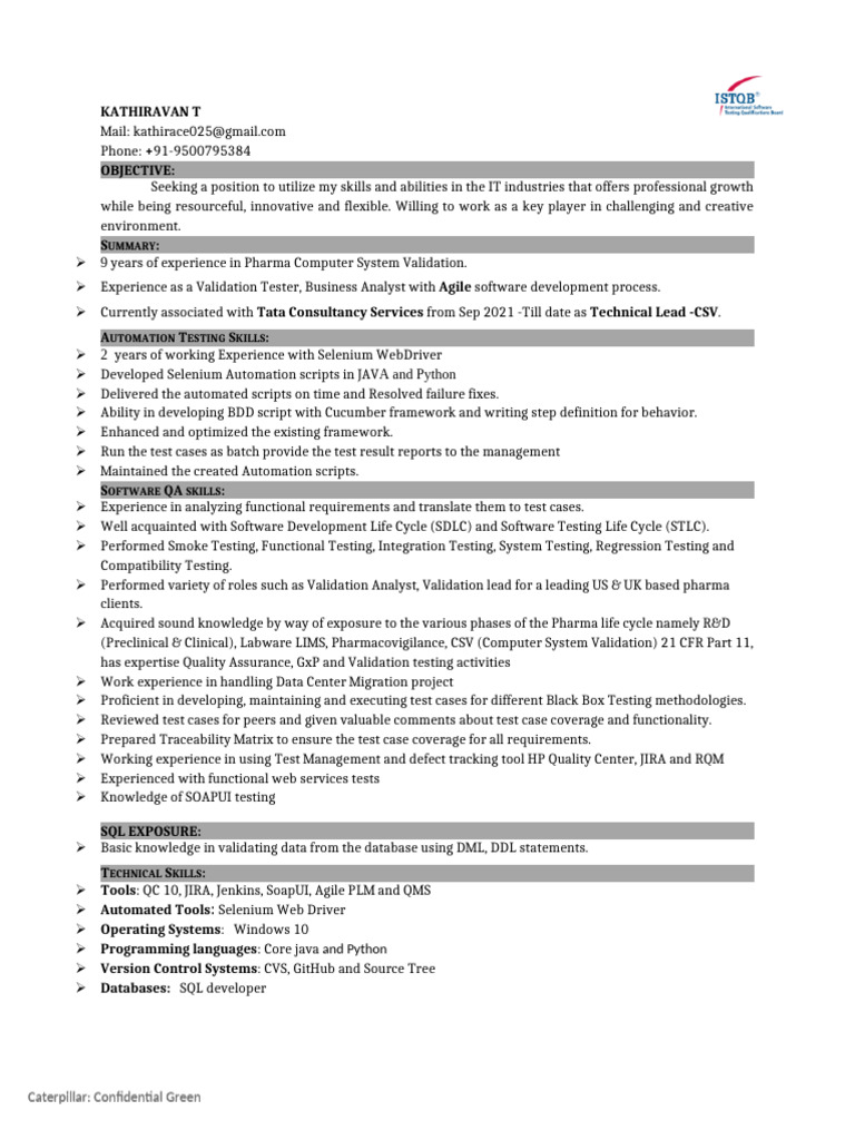 Kathiravan-11 Years-Technical Lead CSV@TCS | PDF | Software Development ...