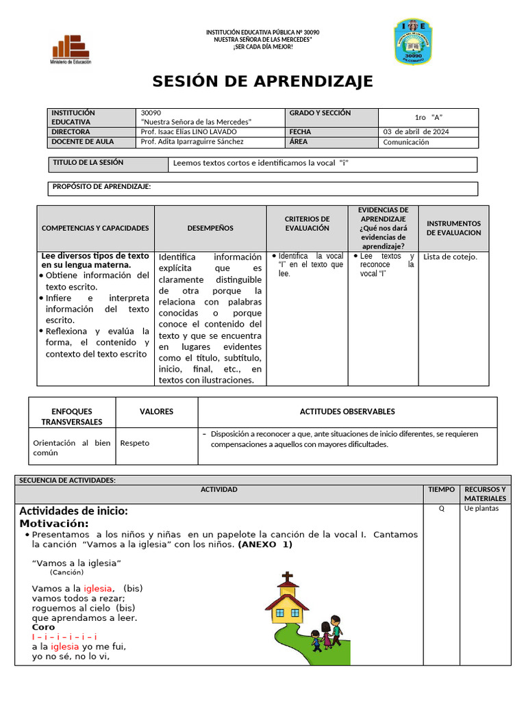 Sesion 03 - 04 - 24 Comunicación - Vocal I | PDF | Evaluación | Aprendizaje