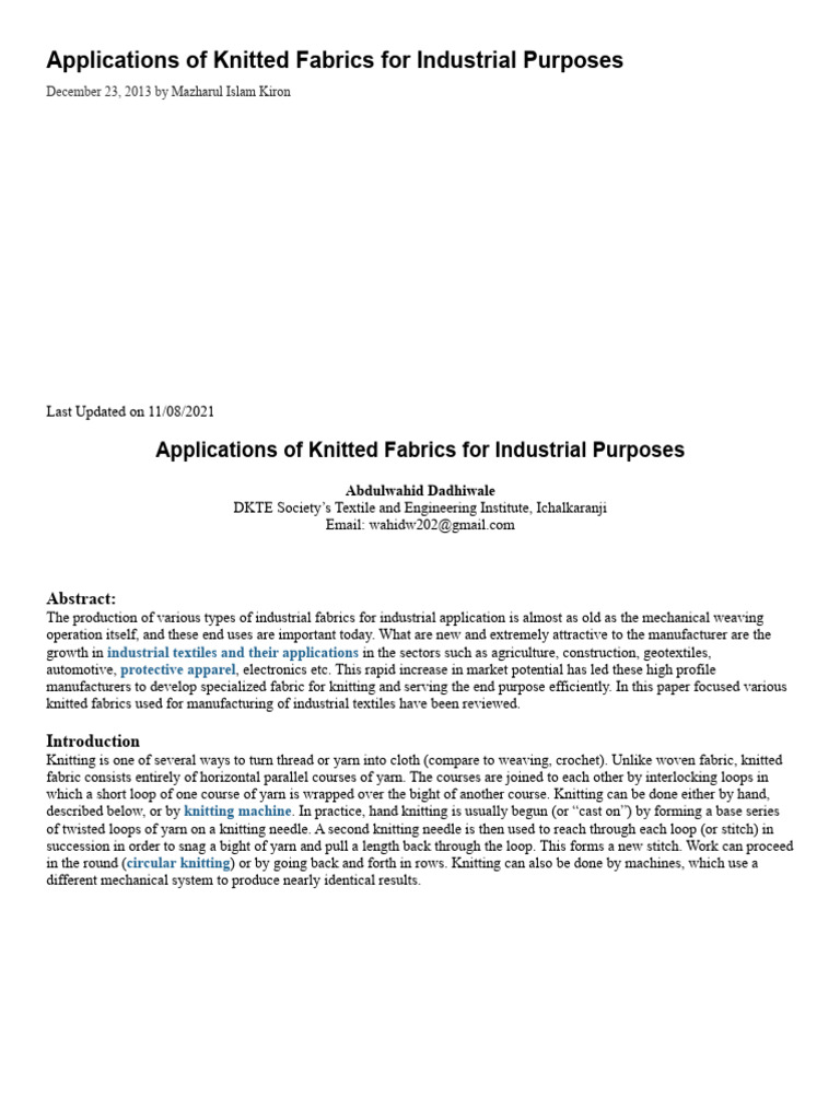 Applications of Knitted Fabrics For Industrial Purposes - Textile ...