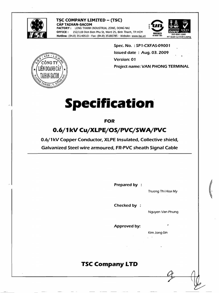 Taihan Cable Specification Document | PDF | Insulator (Electricity ...