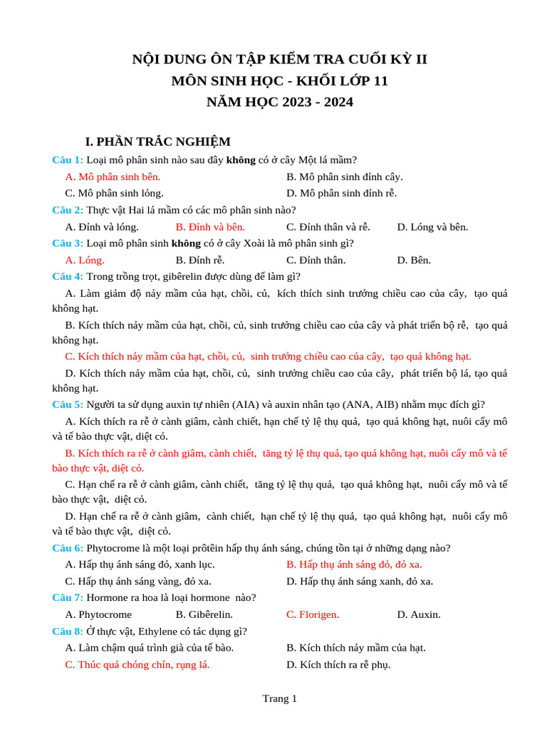 ĐỀ CƯƠNG CK II-SINH | PDF