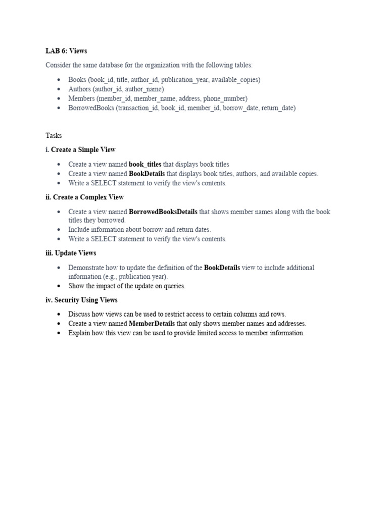 LAB6 (Views) | PDF | Databases | Table (Database)