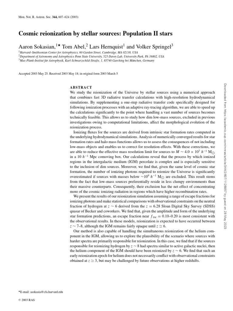Cosmic Reionization by Population II Stars | PDF | Physics | Physical Phenomena